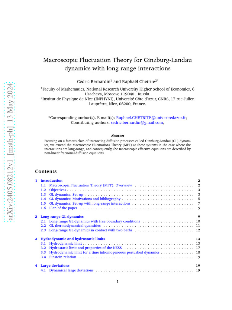 Macroscopic Fluctuation Theory For Ginzburg-Landau Dynamics With Long ...