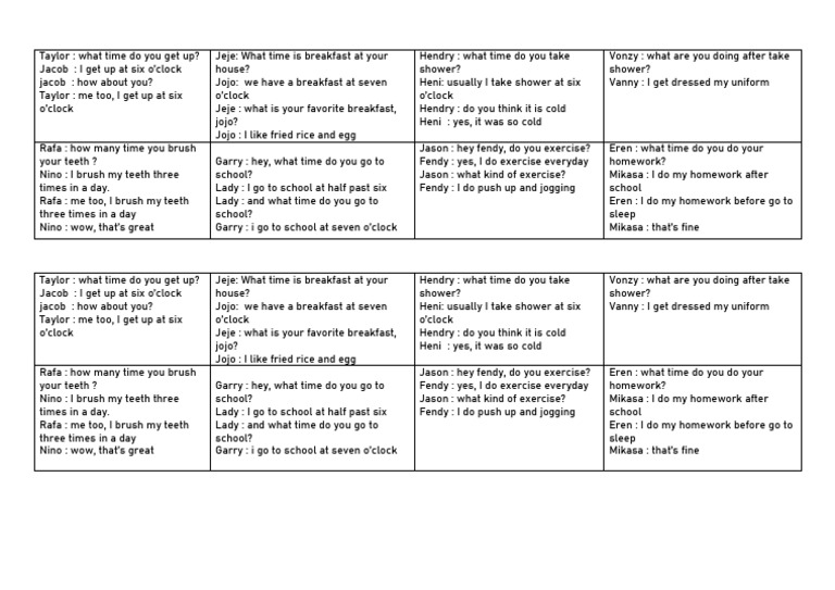 Dialogue Daily Routine | PDF