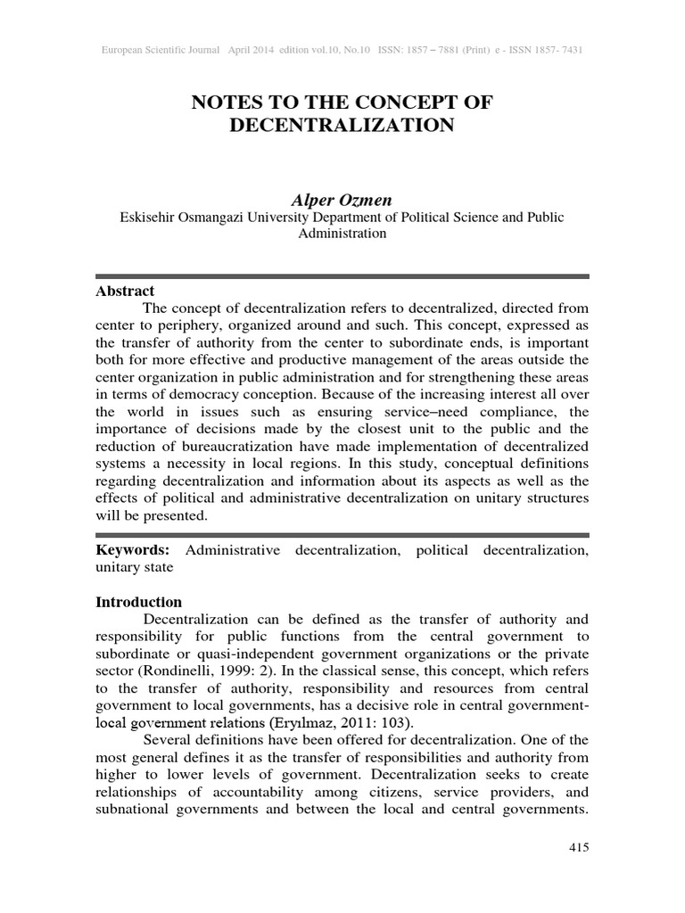 Notes To The Concept of Decentralization: Alper Ozmen | PDF ...