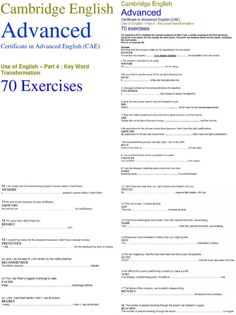 70 Exercises Transformation | PDF
