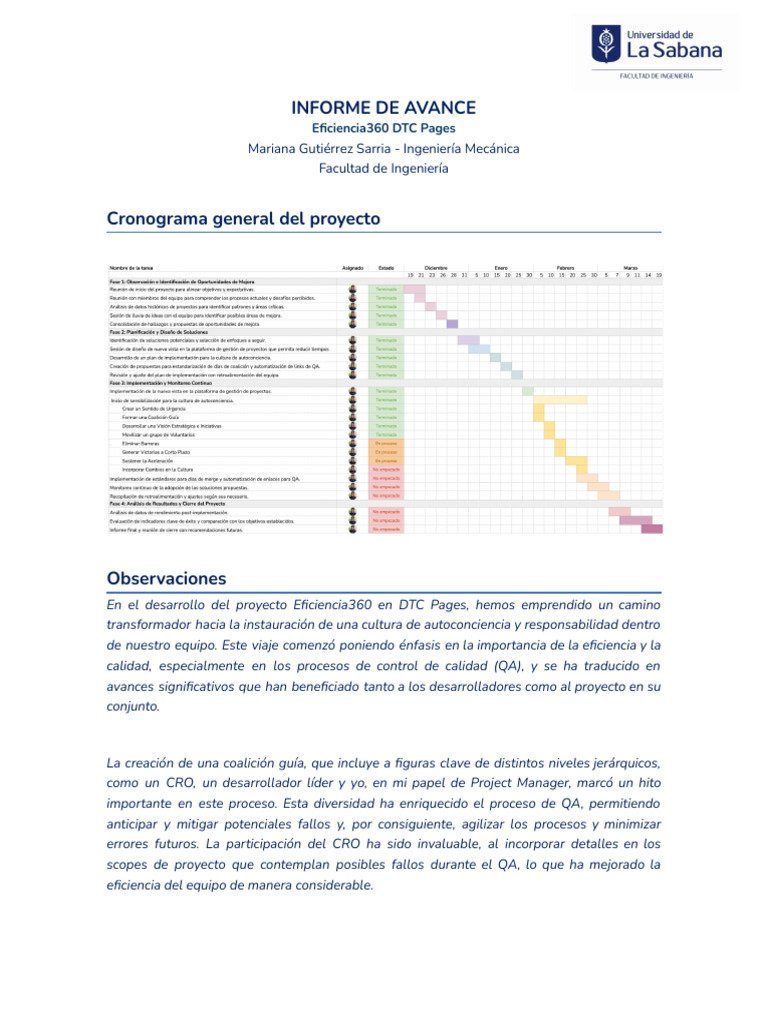 Informe de Avance Mariana Gutierrez Sarria | PDF | Planificación | Diseño