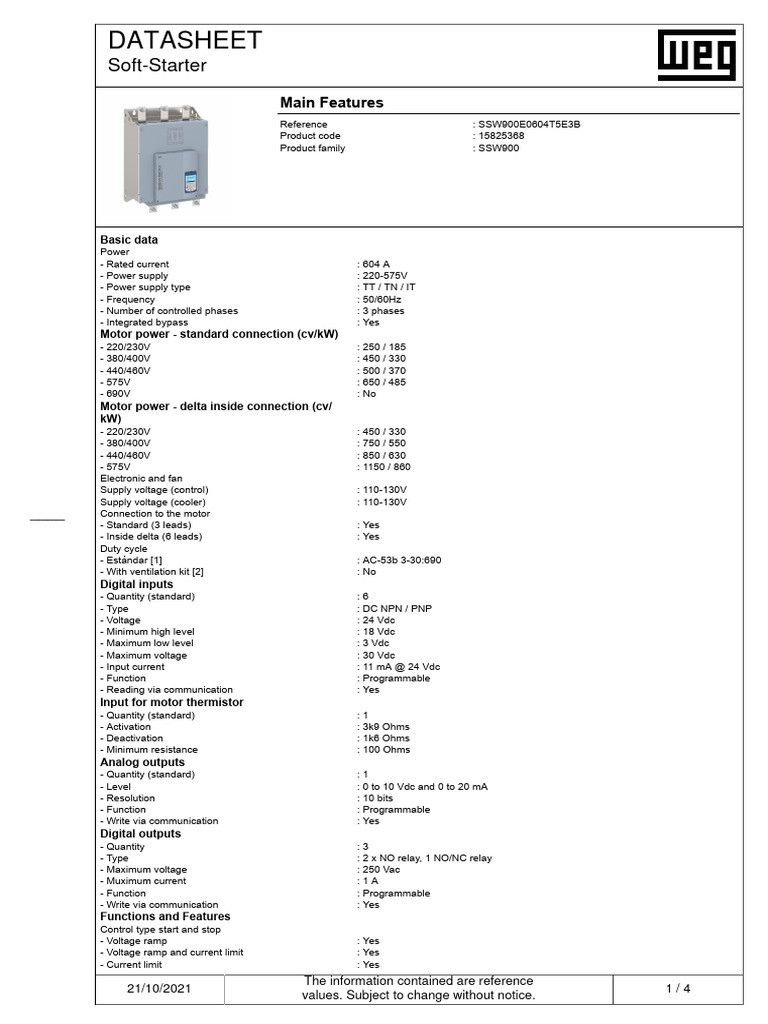 Weg ssw900 15825368 Datasheet | PDF | Power Supply | Relay