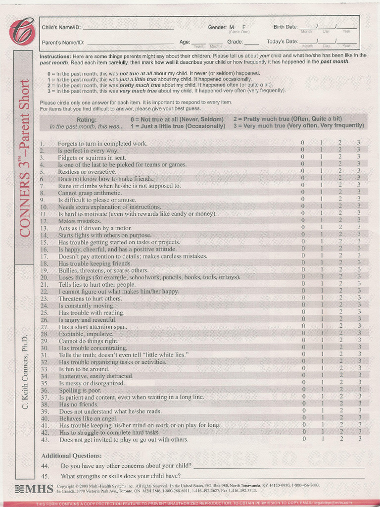 Conners Parent | PDF