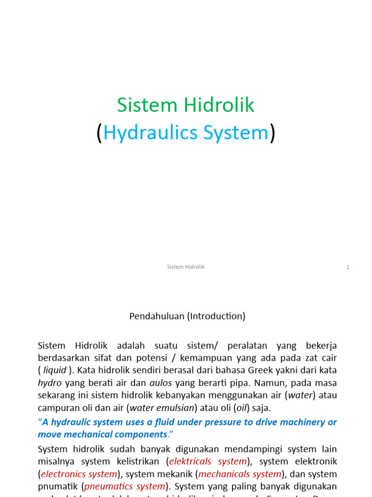 Hydraulics System - Introduction | PDF | Pressure | Dynamics (Mechanics)