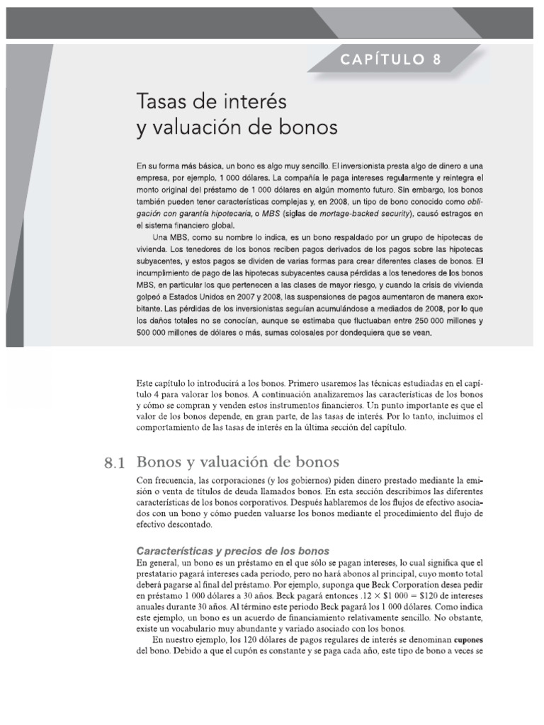 Capítulo 8 Tasas de Interés y Valuación de Bonos | PDF
