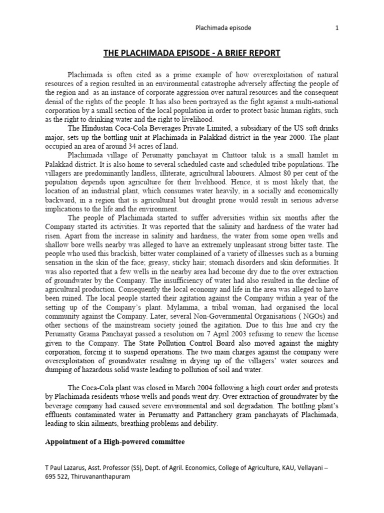 Plachimada: Coca-Cola's Environmental Impact | PDF | Nature | Pollution