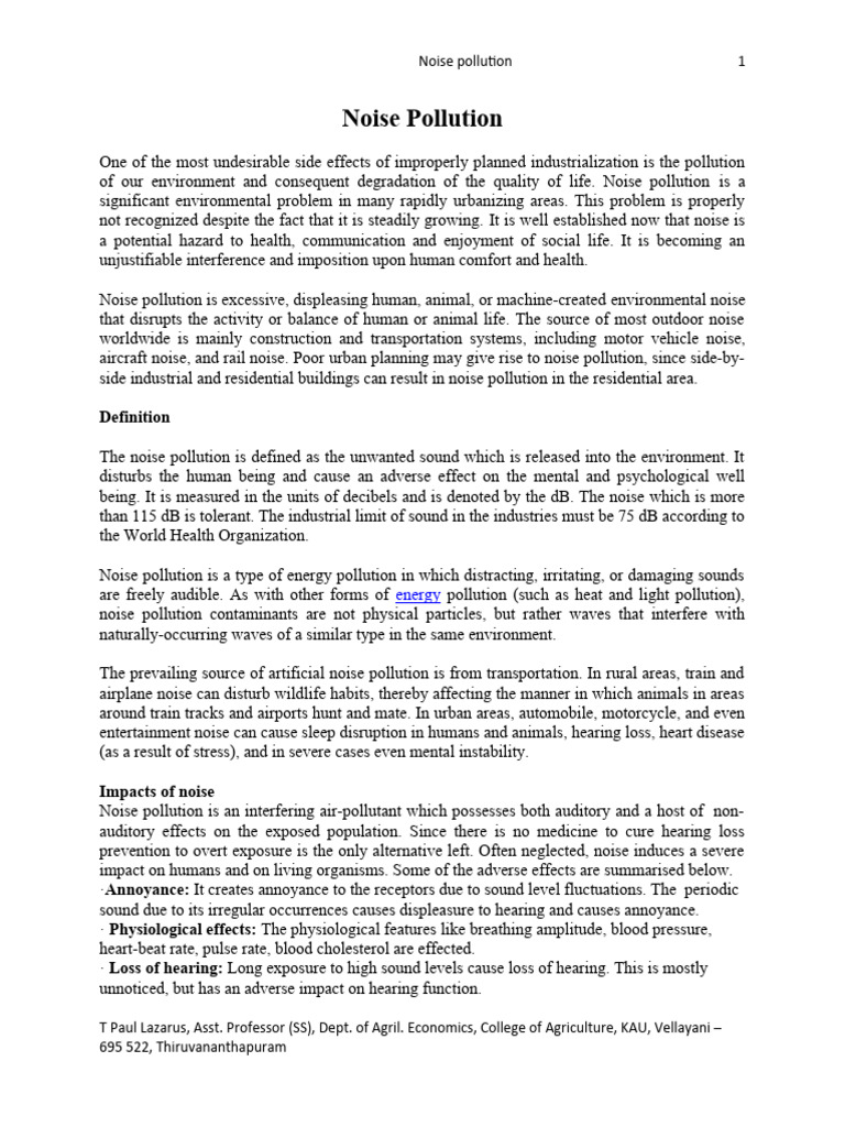 Noise Pollution Notes | PDF | Noise | Pollution