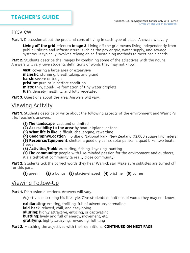 Livingoffthegridinparadise Teacherguide | PDF