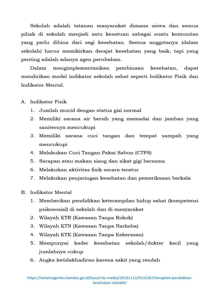 Model Indikator Sekolah Sehat | PDF