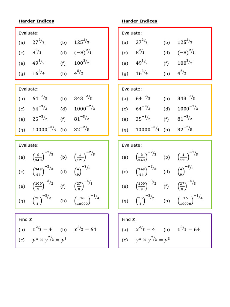 Harder Indices Practice Strips | PDF | Teaching Methods & Materials | Technology & Engineering