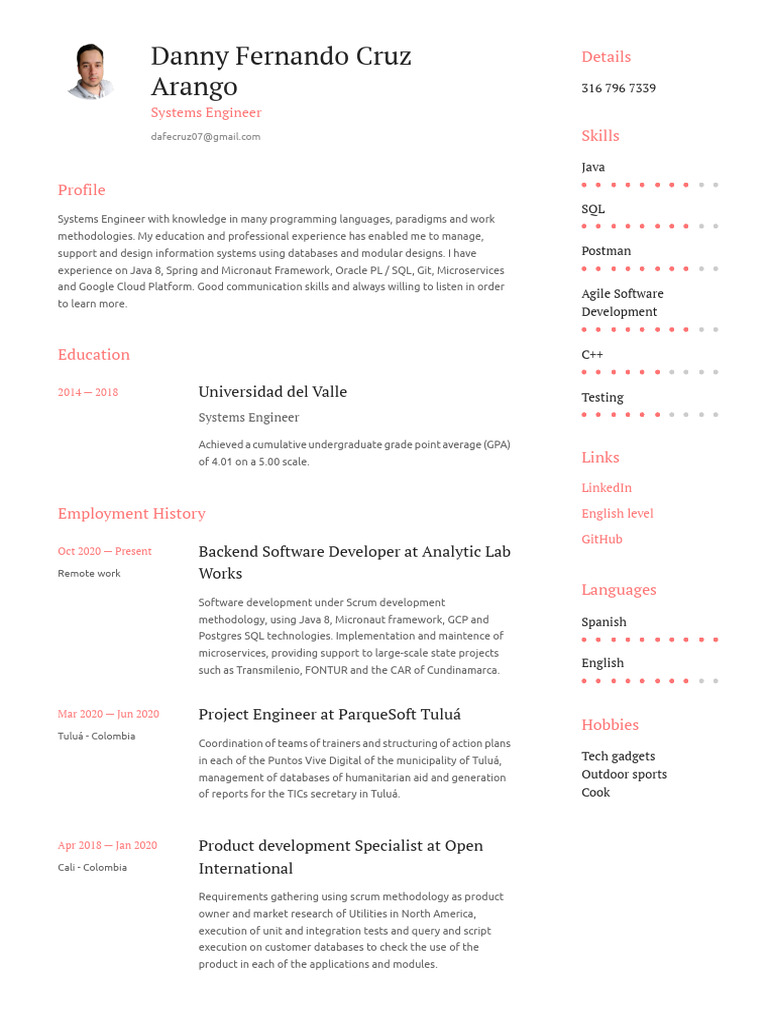 CV Danny Cruz - Systems Engineer | Download Free PDF | Databases | Software Development