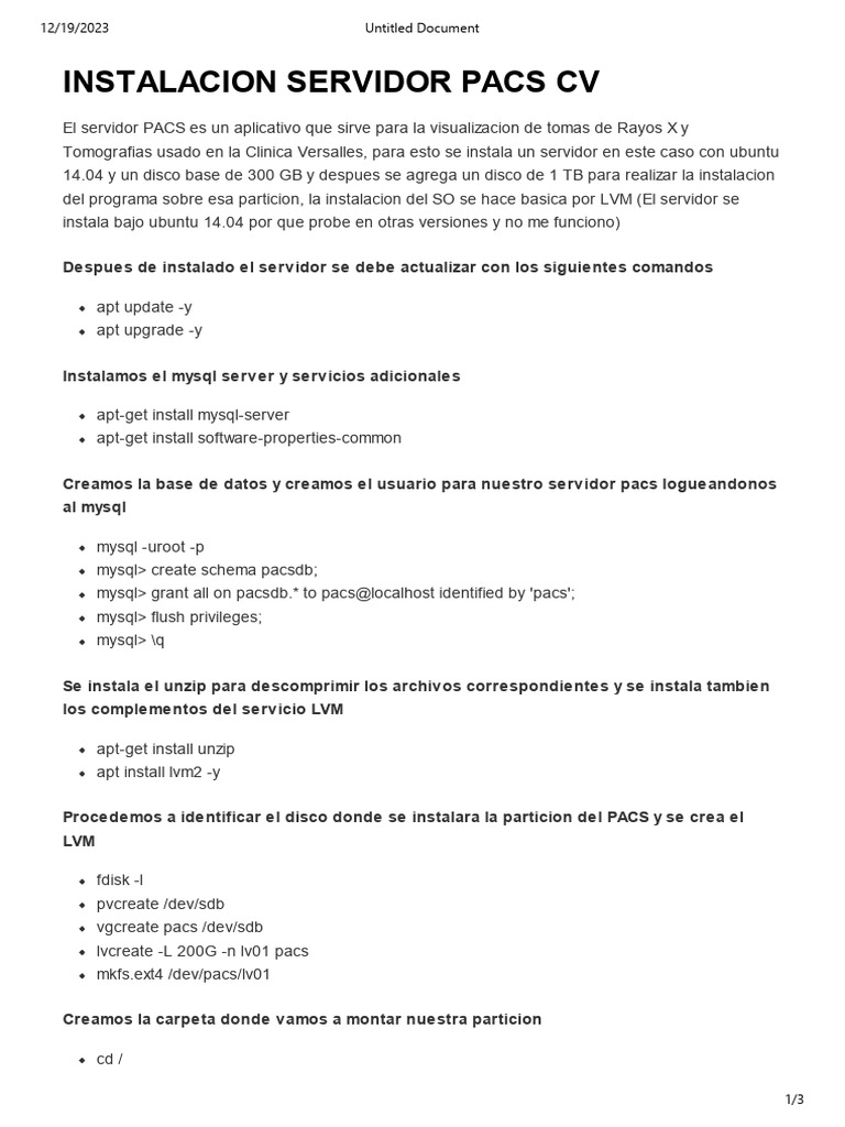 Instalacion Servidor PACS CV | PDF | Mi sql | Informática