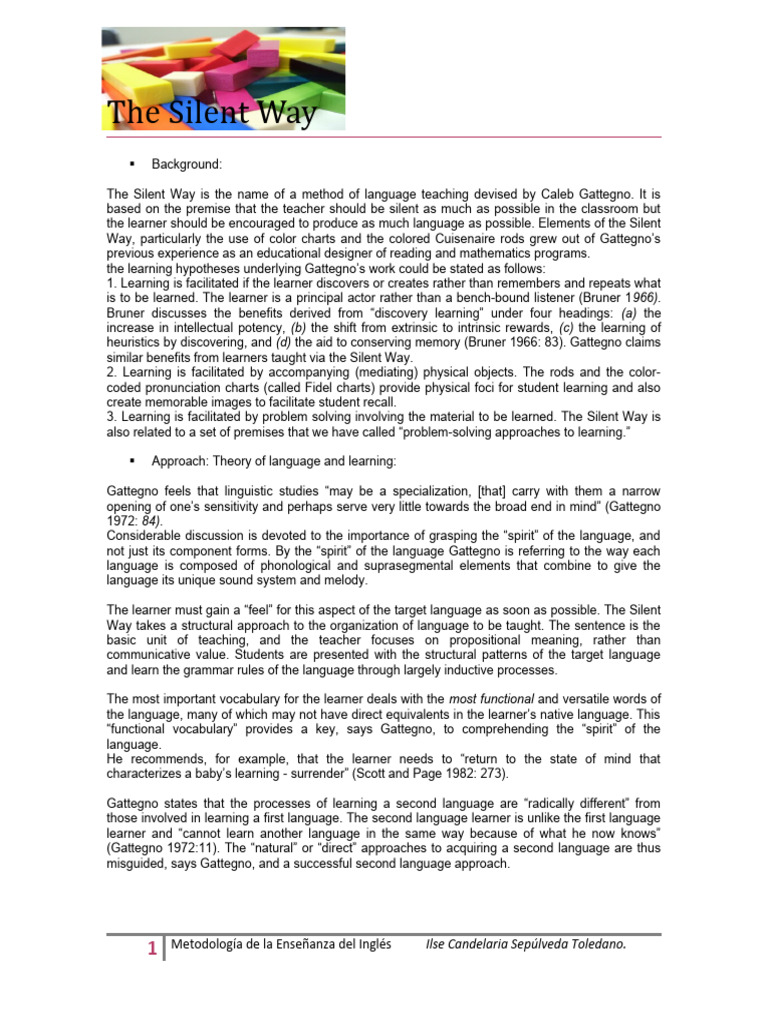 The Silent Way Language Teaching Method | PDF | Learning | Second Language