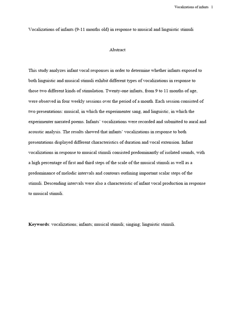 Infant Vocalizations to Music vs. Language | PDF | Scale (Music) | Infants