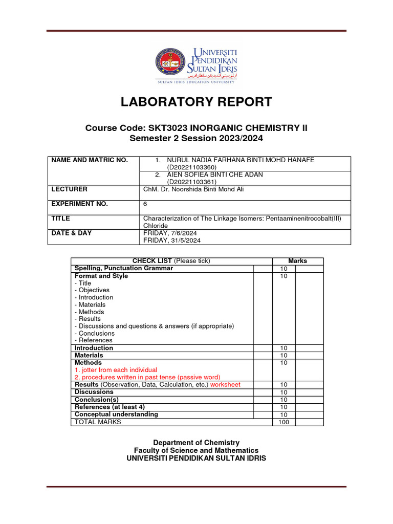 LAB REPORT EXPERIMENT 6 | PDF | Ultraviolet–Visible Spectroscopy | Spectrophotometry