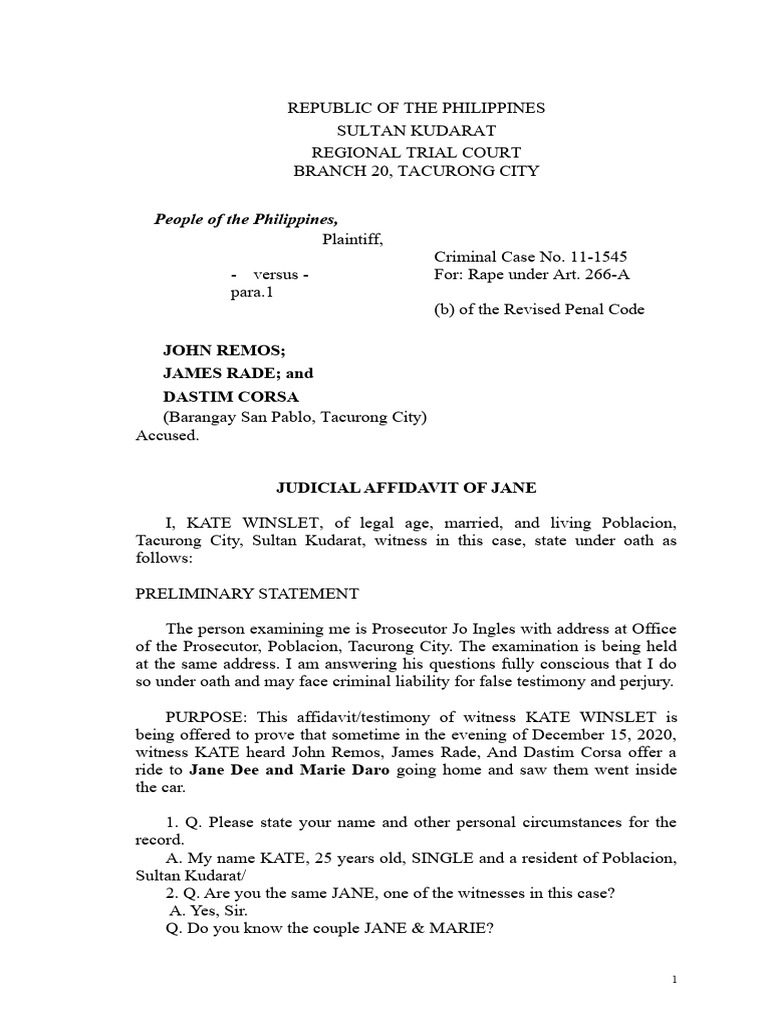 Judicial Affidavit of Kate (Classmate) & Paul (Secuirty Guard) | PDF | Affidavit | Perjury