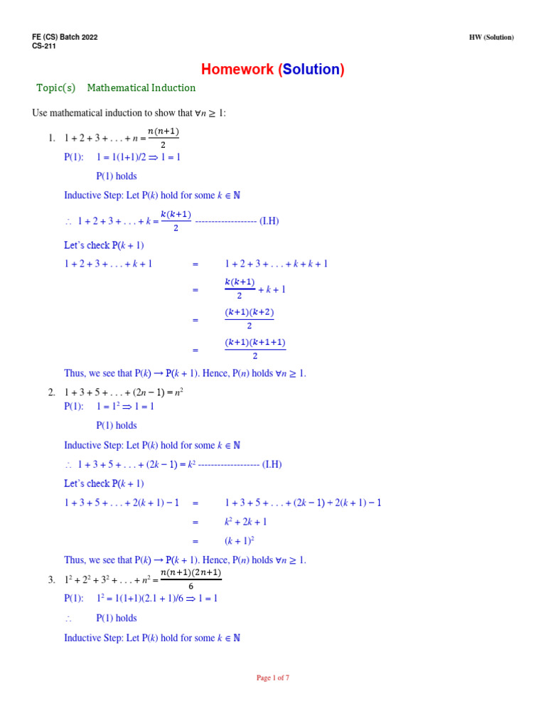 Mathematicl Induction Solution | PDF | Mathematics | Mathematical Logic