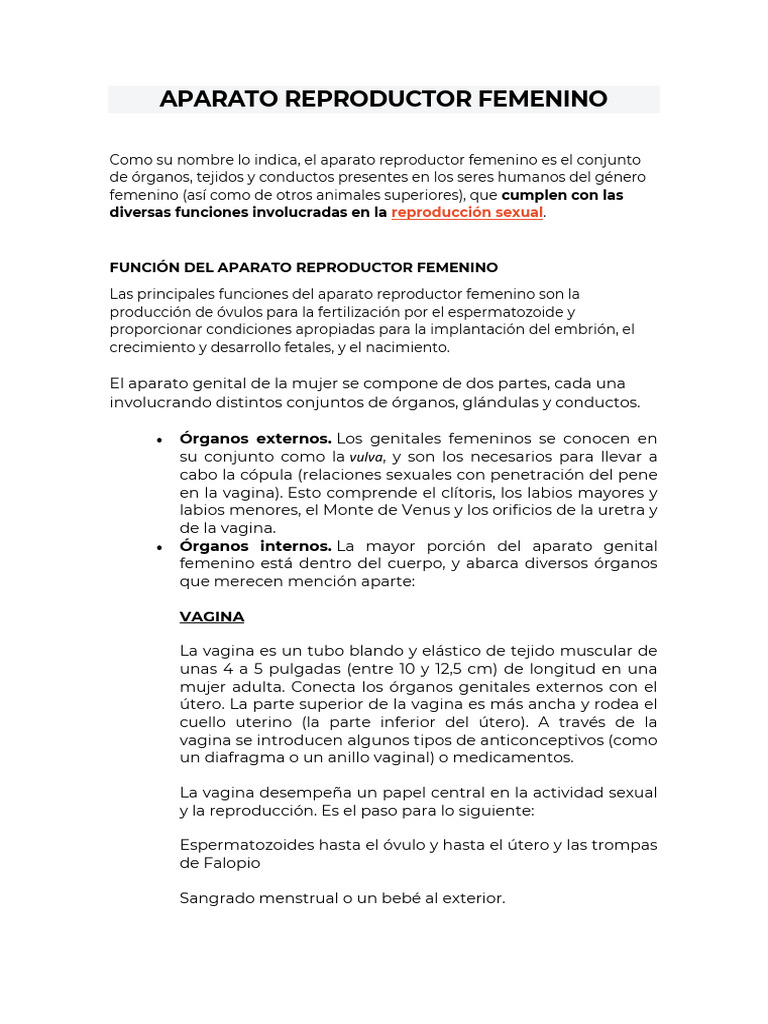APARATO REPRODUCTOR FEMENINO (1) | PDF | Vagina | Sistema reproductivo
