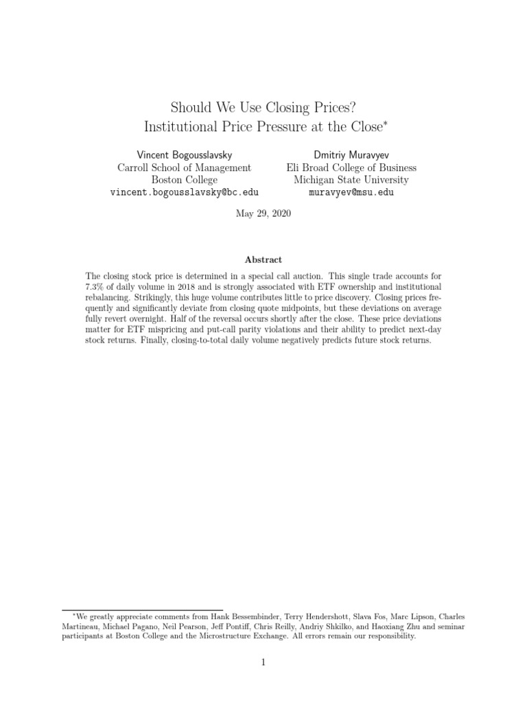 Paper Vincent Bougousslavsky | PDF | Exchange Traded Fund | Day Trading