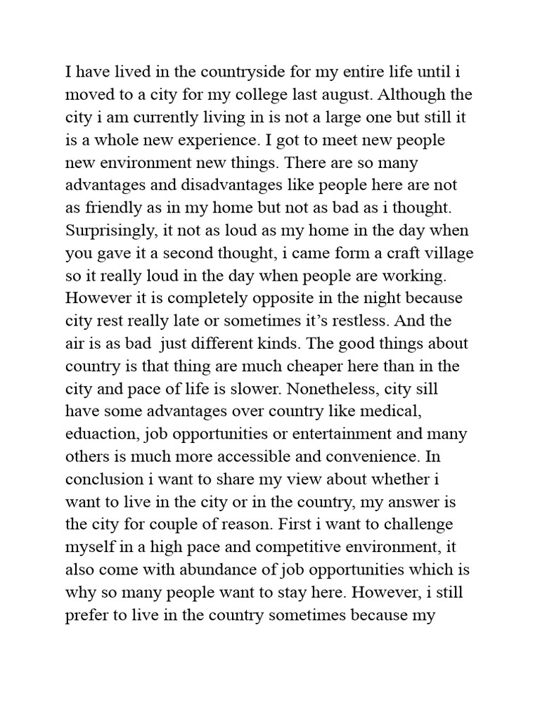 City vs. Country Living: My Experience | PDF | Social Science