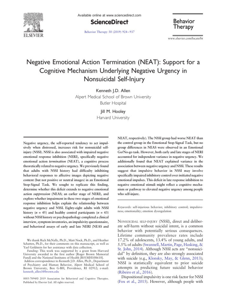 Allen - Hooley - 2019 - Negative Emotional Action Termination (NEAT ...