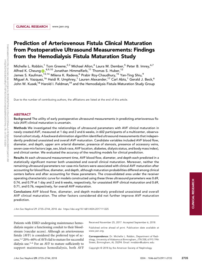 Prediction of Arteriovenous Fistula Clinical Maturation from ...