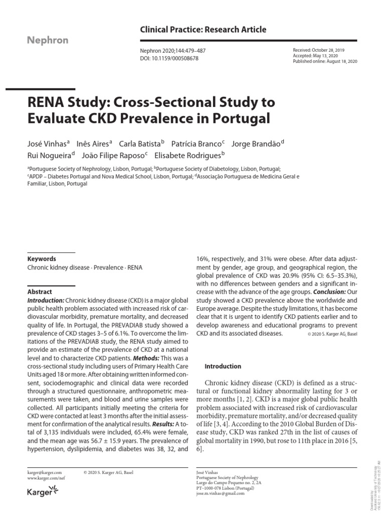 RENA Study Cross-Sectional Study to Evaluate CKD Prevalence in Portugal | Download Free PDF ...