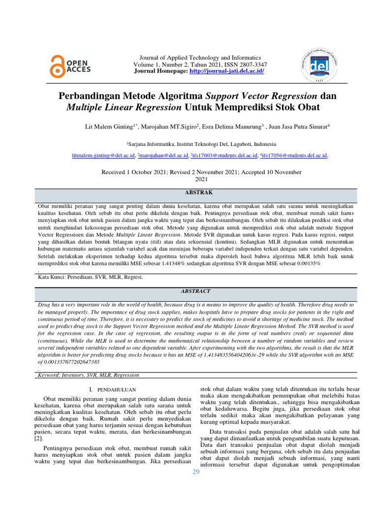 Perbandingan Metode Algoritma Support Vector Regression Dan Multiple ...