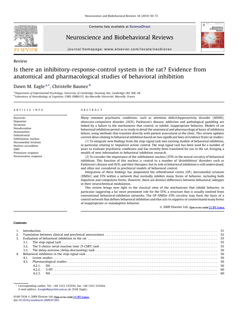 Eagle - Baunez - 2010 - Is There An Inhibitory-Response-Control System ...