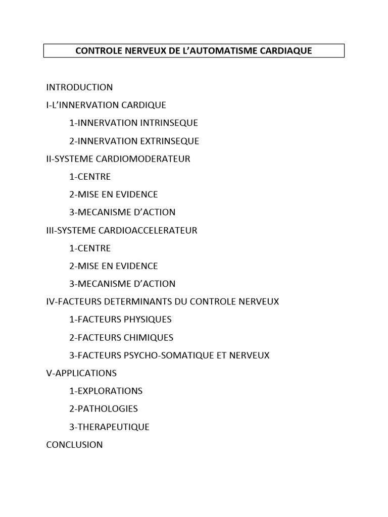 Contrôle nerveux de l'automatisme cardiaque | PDF | Cœur | Système nerveux