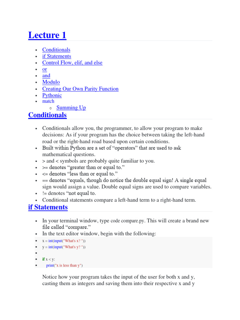 Lecture 1 Conditionals | Download Free PDF | Boolean Data Type | Computer Science