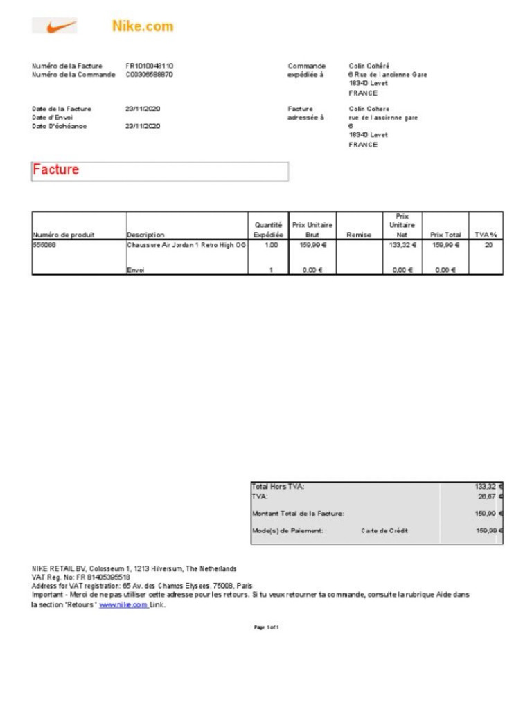 Nike Facture | PDF