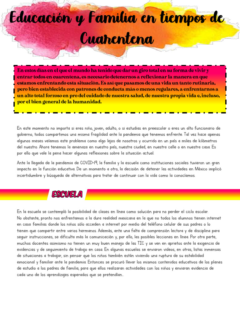 Educacion y Cuarentena 1 | PDF | Familia | Aprendizaje