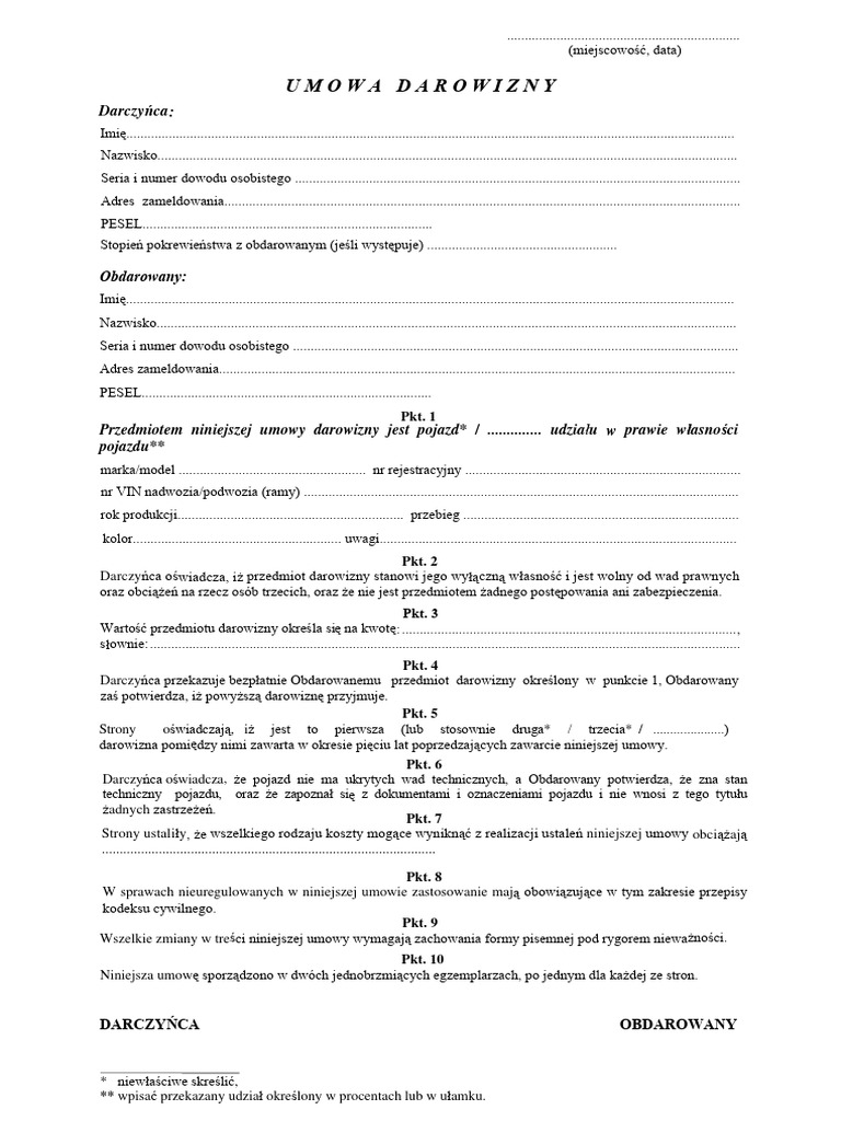 Umowa Darowizny | PDF