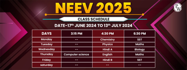 Class Schedule - PDF Only - Neev 2025 | PDF
