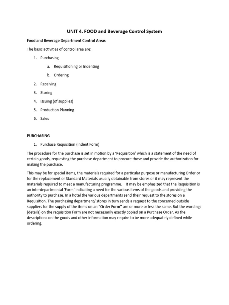 Unit 4 F&B Control System | PDF | Wine