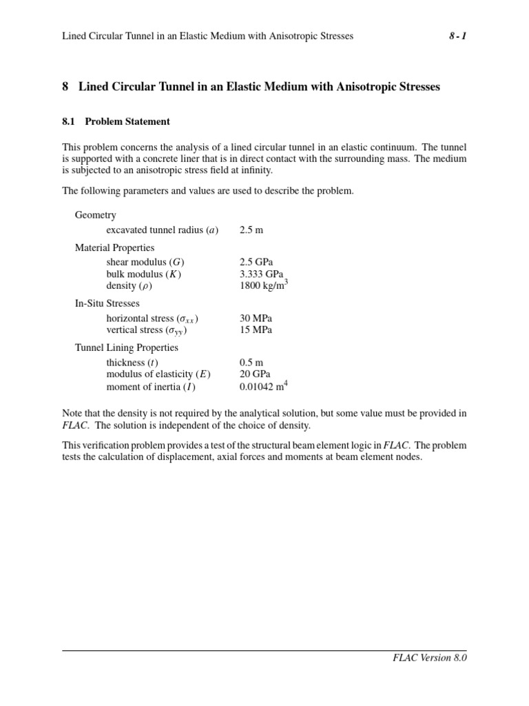 Lined Circular Tunnel in An Elastic Medium With Anisotropic Stresses | PDF | Elasticity (Physics ...