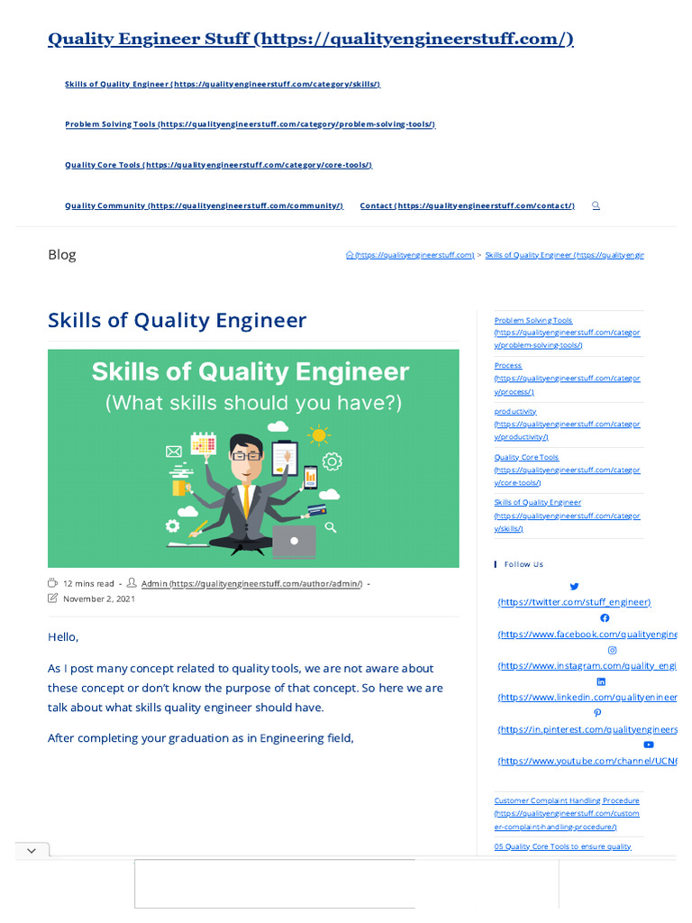 Skills of Quality Engineer - Quality Engineer Stuff | PDF | Quality Management System | Audit