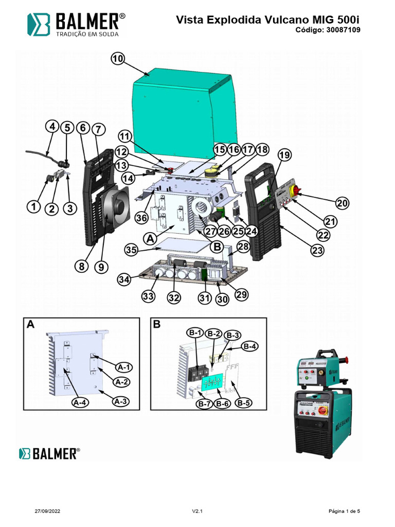 Vista Explodida Vulcano MIG 500i V3 | PDF | Energia elétrica | Quantidades físicas