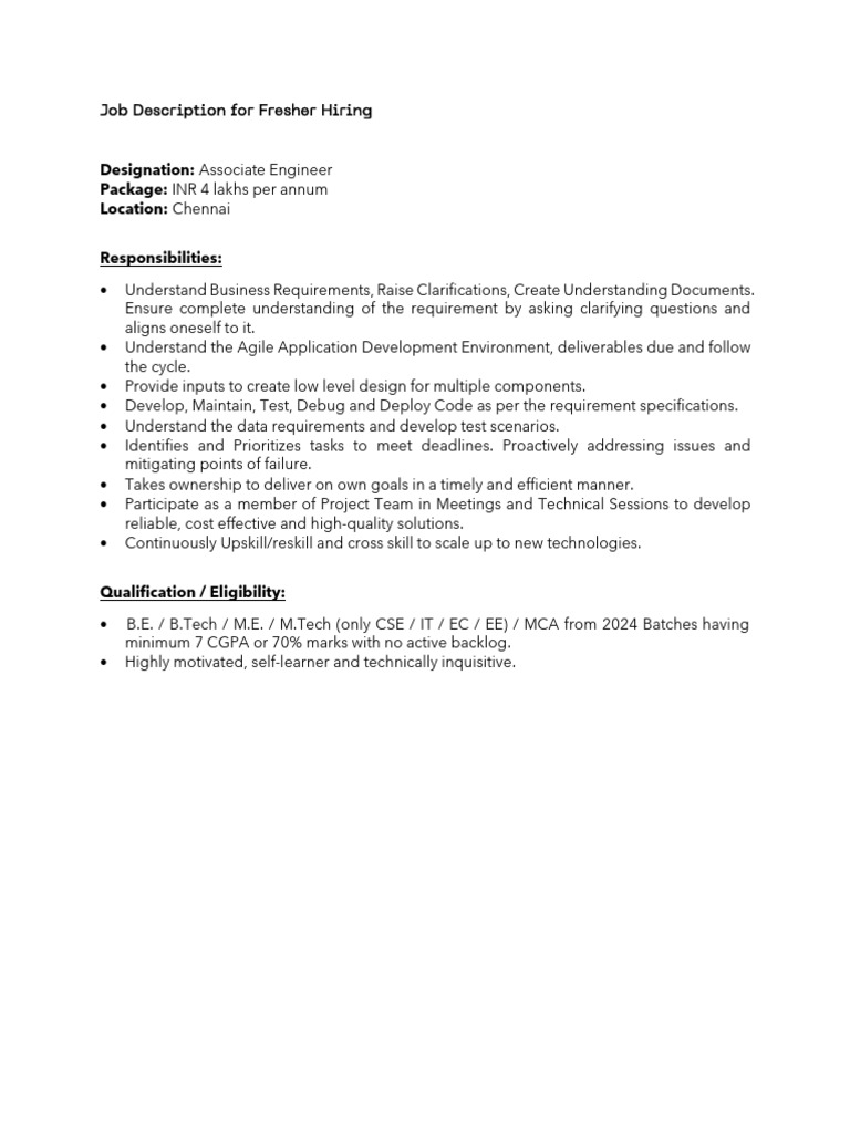 Ascendion Engineering - Job Description - Fresher Hiring | PDF | Business