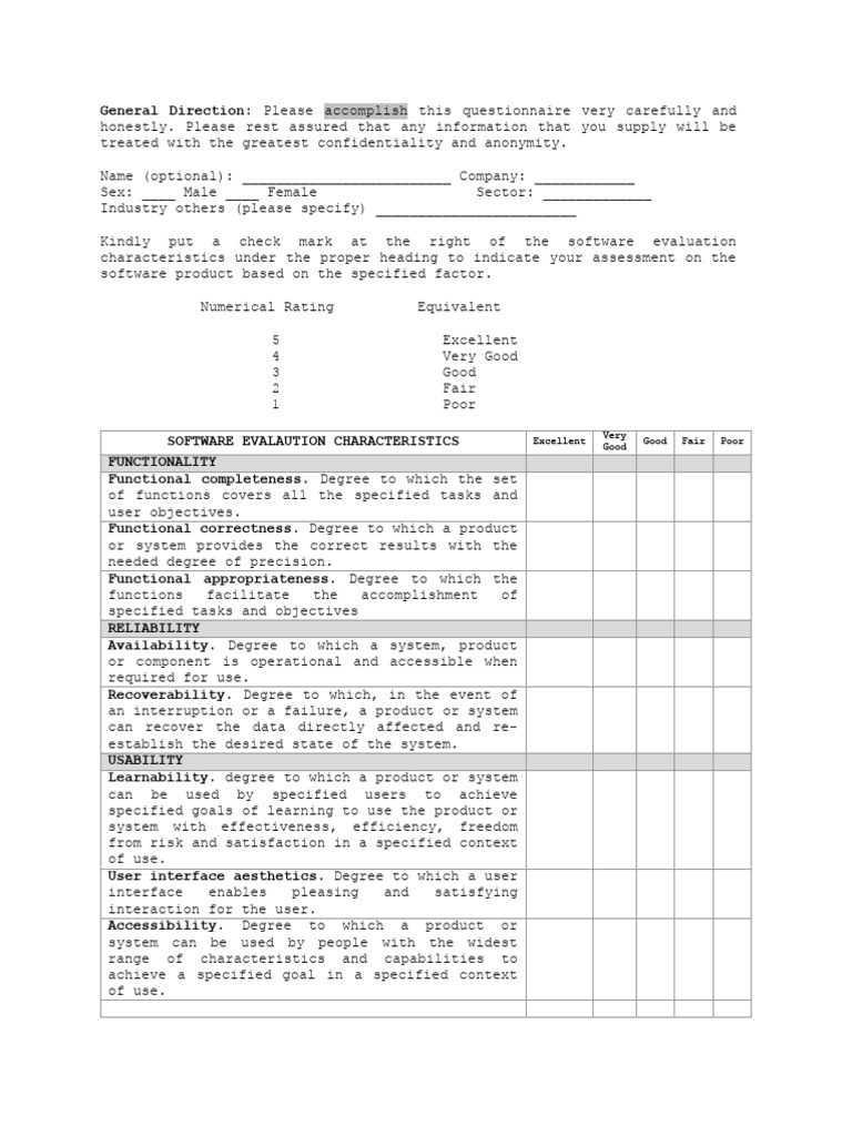 ISO 25010 Software Product Quality Questionaire | PDF | System | Computing