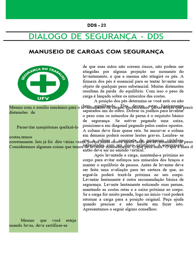 Dss23 Manuseio de Cargas Com Segurança | PDF | Coluna vertebral