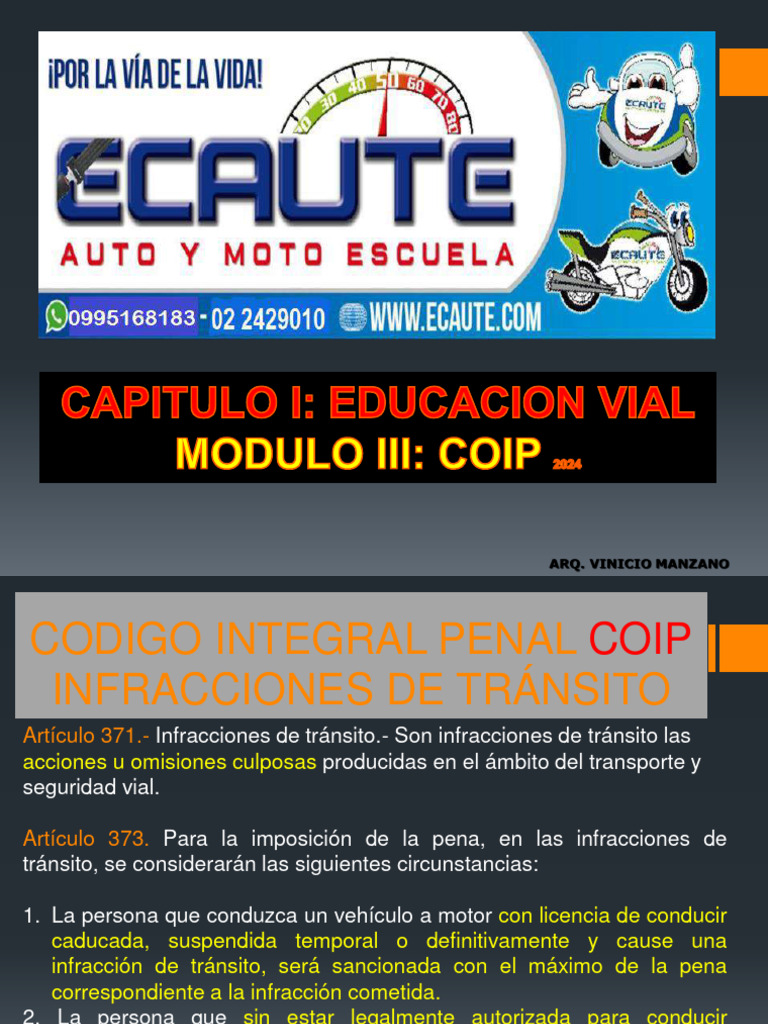 CAPITULO 1 Modulo 3 COIP 2024 - Compressed | PDF | Tráfico | Licencia de conducir