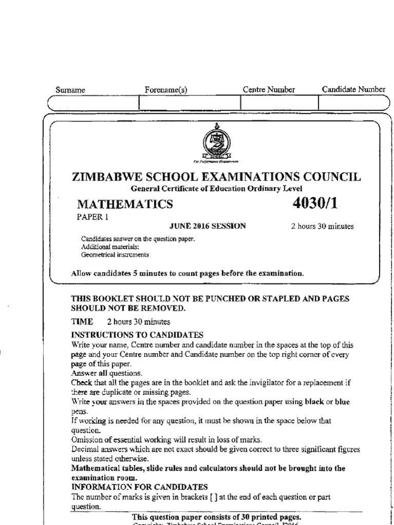 O-Levels Mathematics 2016 | PDF | Significant Figures | Decimal