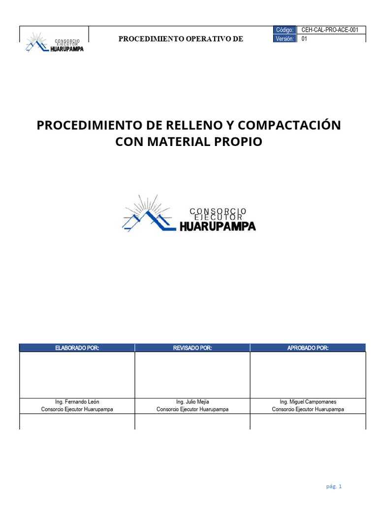 CEH-CAL-PRO-RELL-001 Relleno y Compactación Con Material Propio | PDF ...