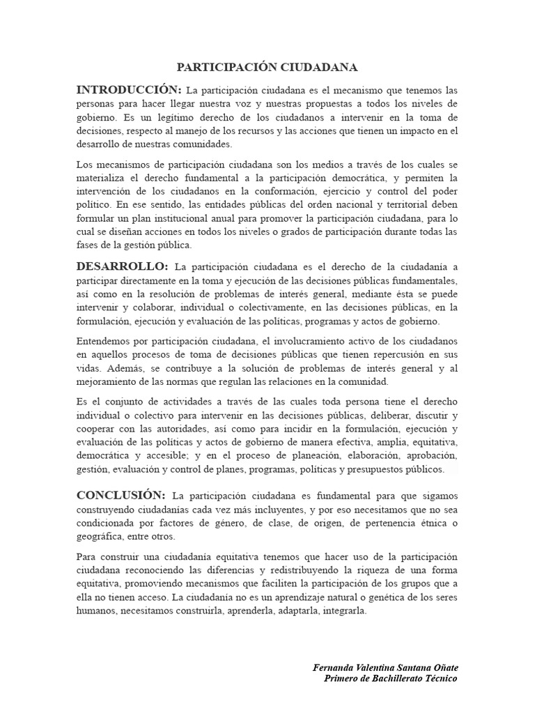 Importancia de la Participación Ciudadana | PDF | Participación pública ...