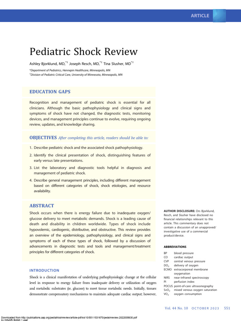 Pediatric shock review | PDF | Shock (Circulatory) | Sepsis