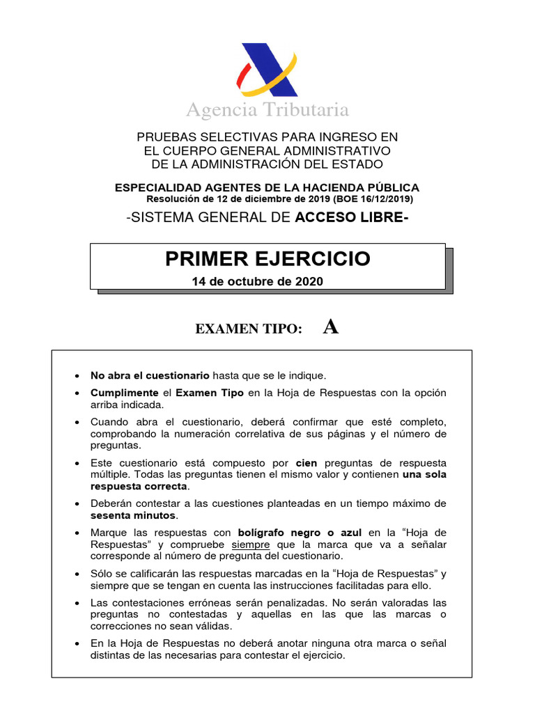 Examen Tipo A: Agentes Hacienda Pública | PDF | Comisión Europea ...