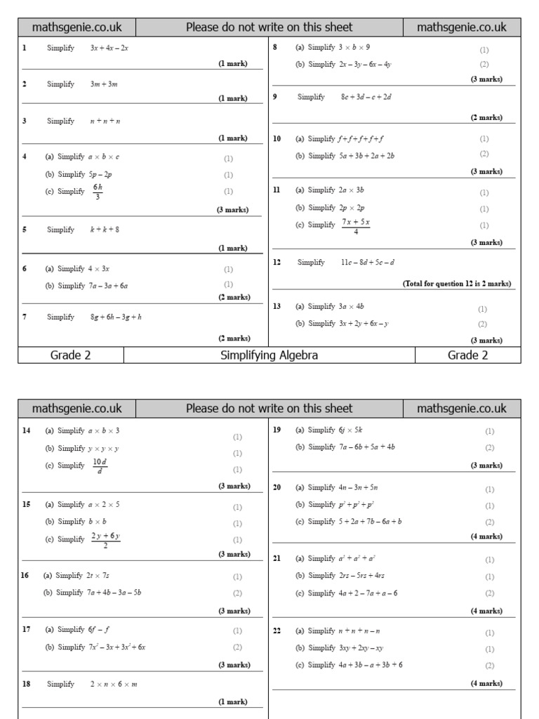 2 Simplifying Algebra Ws | PDF | Teaching Methods & Materials
