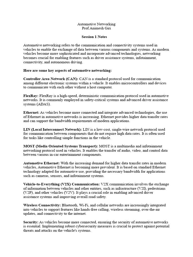 Session 1 Notes - Automotive Networking | PDF | Network Topology ...